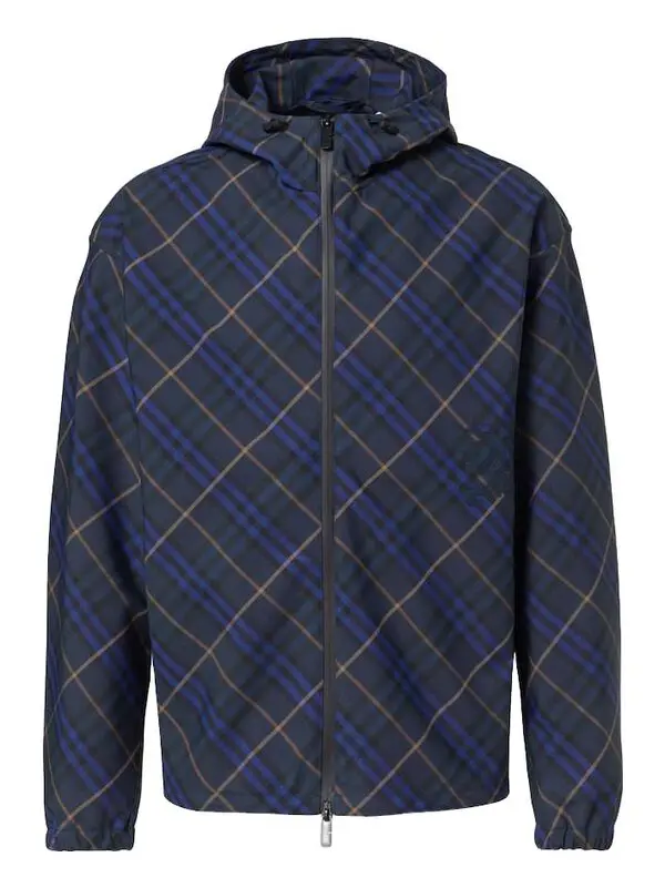 Burberry Checked Windbreaker Jacket - Blue