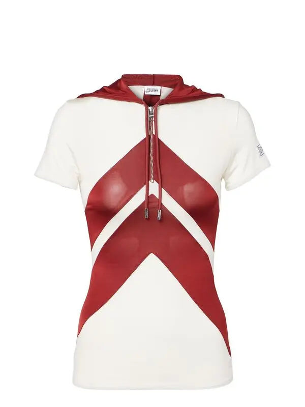 Jean Paul Gaultier Hooded Chevron Jersey Top - Multicoloured