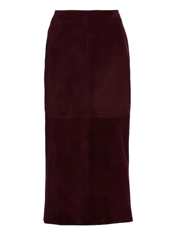 Nour Hammour Selly Suede Midi Skirt - Burgundy