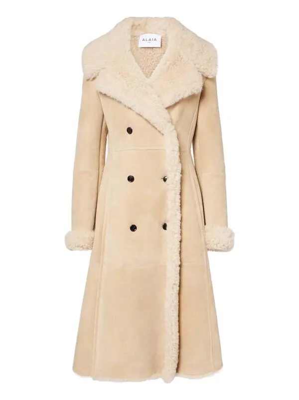 Alaïa Shearling-trimmed Suede Coat - Beige