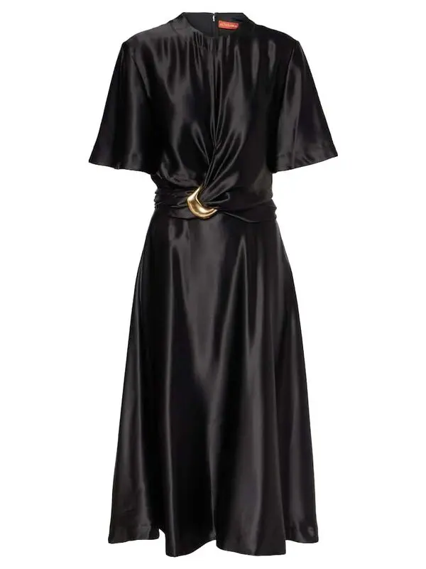 Altuzarra Honey Belted Silk Satin Midi Dress - Black