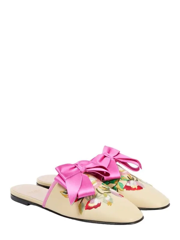 Valentino Garavani Beauregard Embroidered Leather Mules - Beige