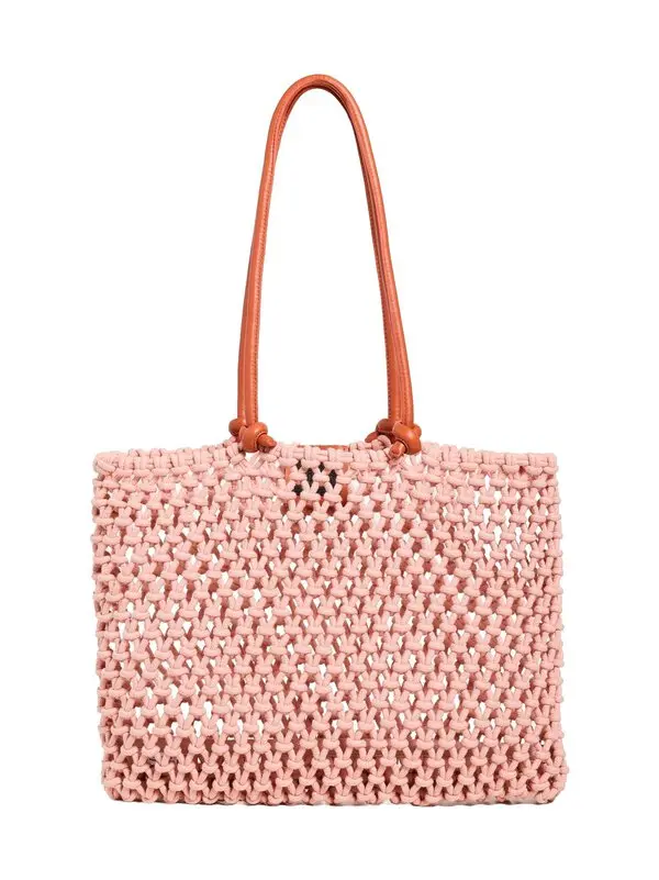 Clare V. Sandy Crochet Tote - Blush W/ Bright Poppy Straps