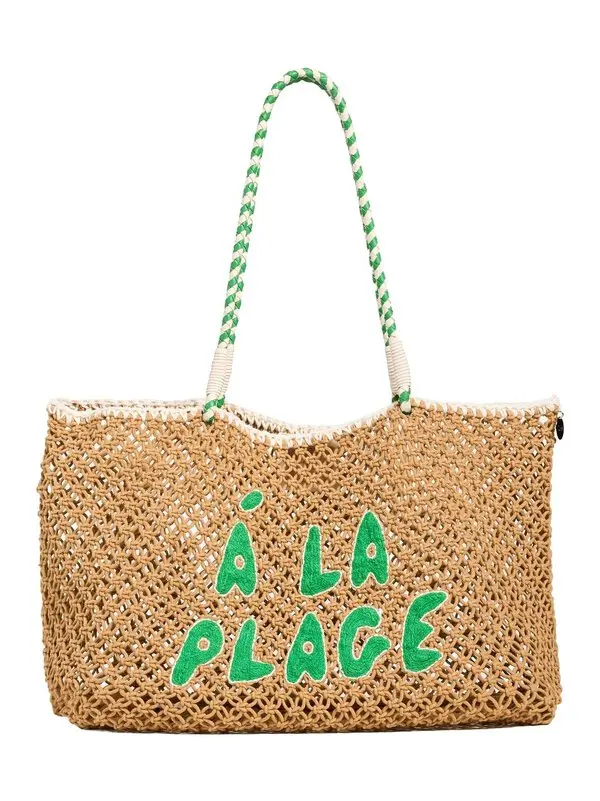 Clare V. L'ete Tote - Tan Crochet W/ Green A La Plag