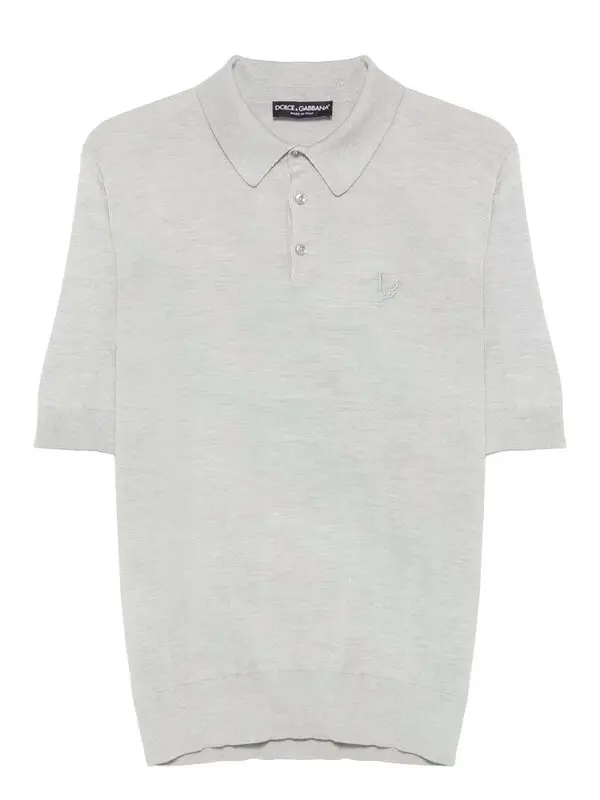Dolce & Gabbana Logo-embroidered Silk Polo Shirt - Grey
