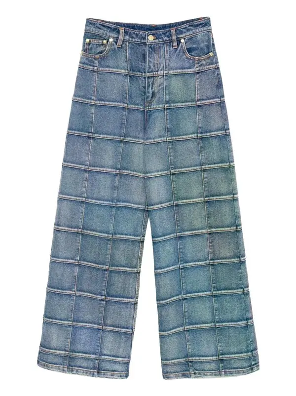 Cynthia Rowley Windowpane Wide-leg Jeans - Blue