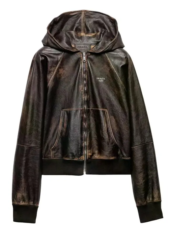 Prada Hooded Leather Jacket - Brown