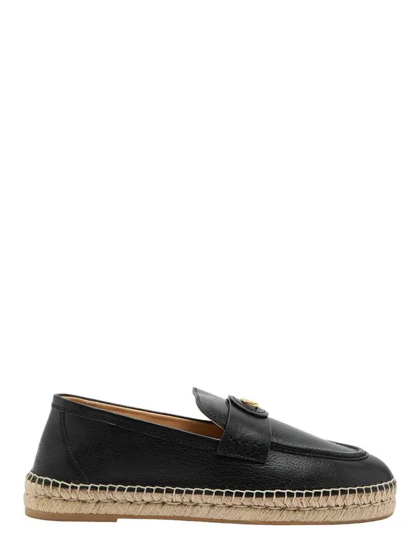 Valentino Garavani Palm Avenue Leather Espadrille Loafers - Black