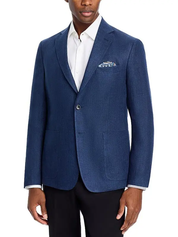 Bloomingdale'S Delave Linen Hopsack Regular Fit Unstructured Sport Coat - Navy