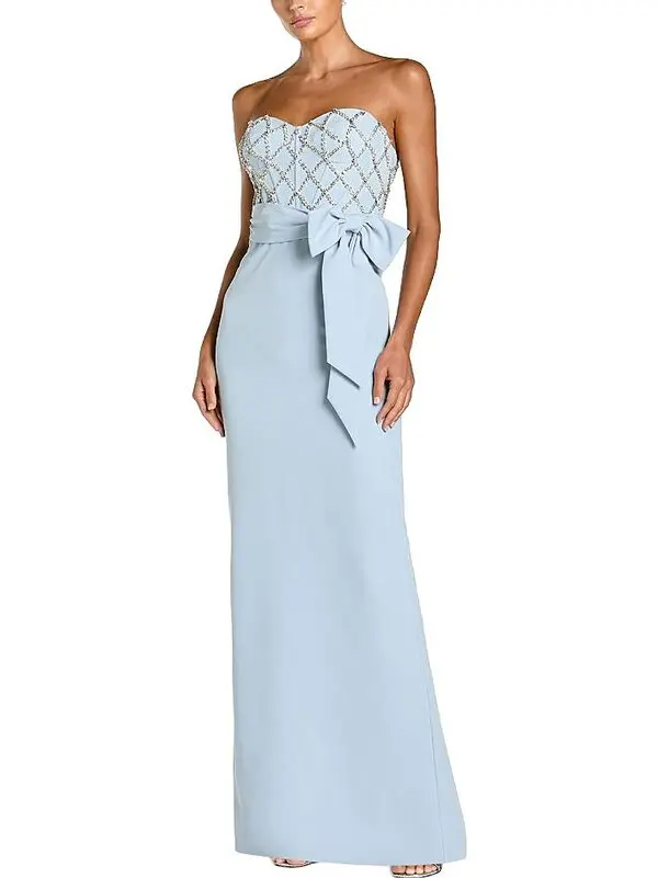 Mac Duggal Strapless Crepe Bustier Gown With Bow - Powder Blue