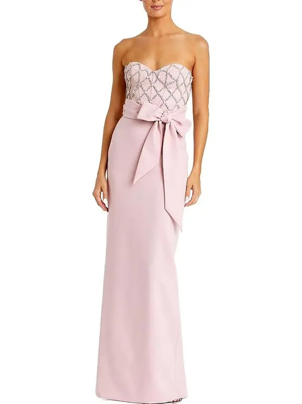 Mac Duggal Strapless Embellished Bustier Gown With Bow - Rose