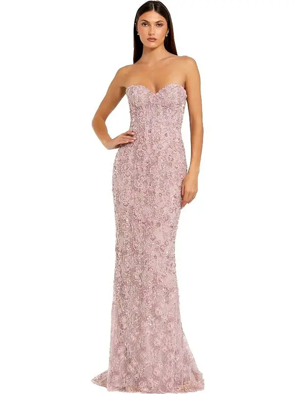 Mac Duggal Beaded Satin Cape Bustier Gown - Rose