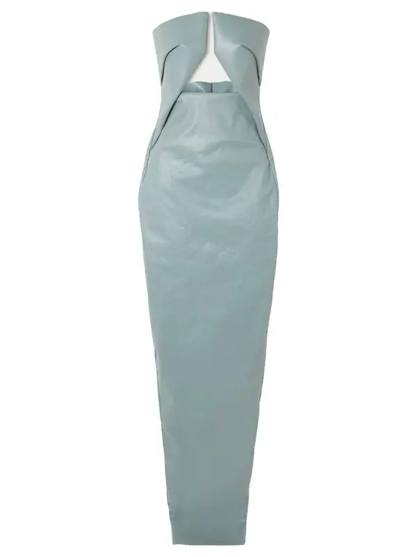 Rick Owens Strapless Cutout Coated-denim Gown - Blue