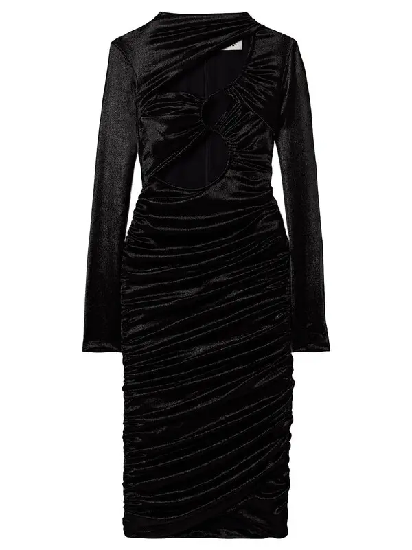 Isabel Marant Rayana Metallic Hammered Silk-blend Satin Midi Dress With Cutout - Black
