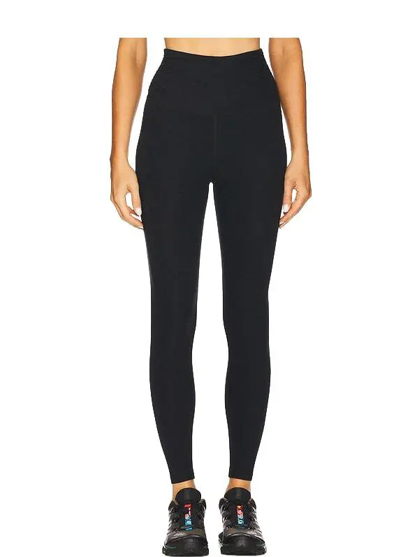 Beyond Yoga Spacedye Raise The Barre Shirred Legging In Black - Darkest Night
