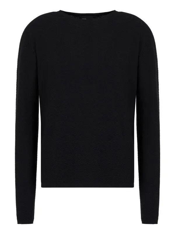 Giorgio Armani Chevron Virgin Wool Crewneck Jumper - Black