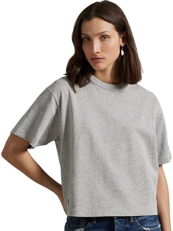 Ralph Lauren Relaxed Crop Fit Cotton Jersey Tee - Cobblestone Heather