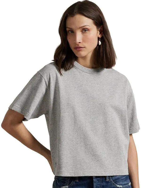Ralph Lauren Relaxed Crop Fit Cotton Jersey Tee - Cobblestone Heather