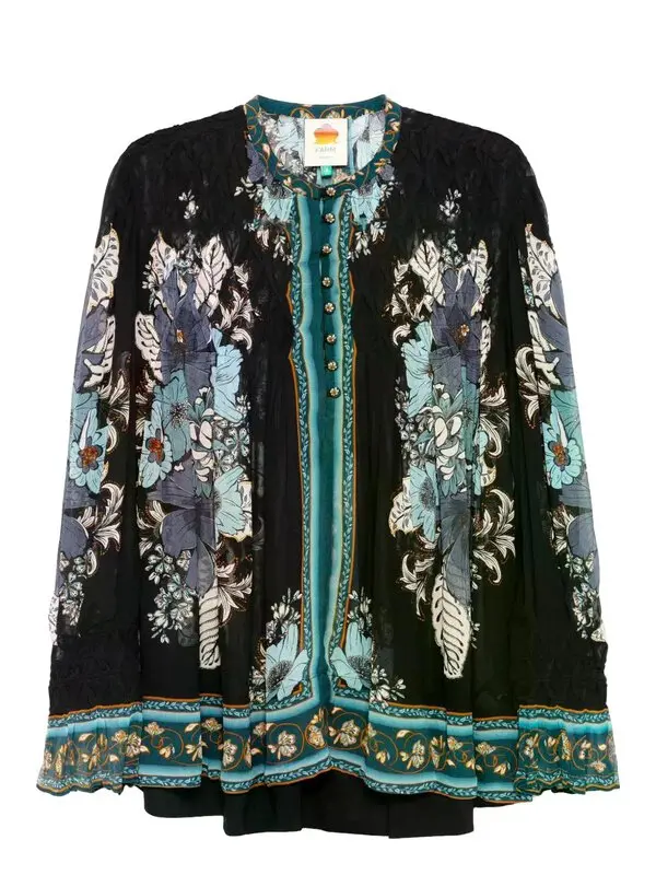 Farm Rio Blossom Tapestry Blouse - Black