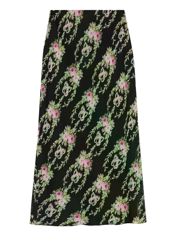 LoveShackFancy Rose-intarsia Midi Skirt - Black