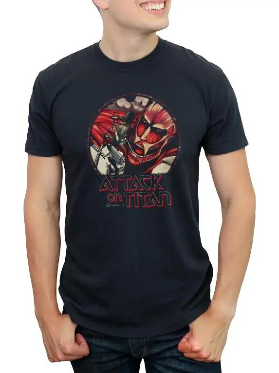 ATTACK ON TITAN Eren Vs. Colossal Cover Short Sleeve Graphic T-shirt - Black