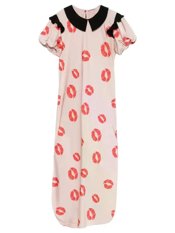 PARLOR Kiss-print Midi Dress - Pink