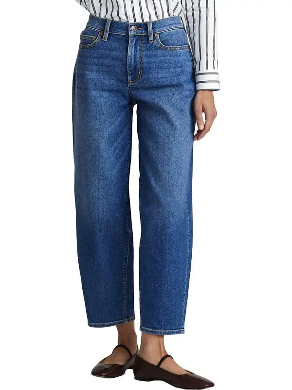 LANDS' END High Rise Barrel Leg Ankle Jeans - Indigo Tide Blue