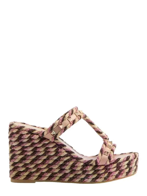 Valentino Garavani 90mm Rockstud Wedge Sandals - Neutrals