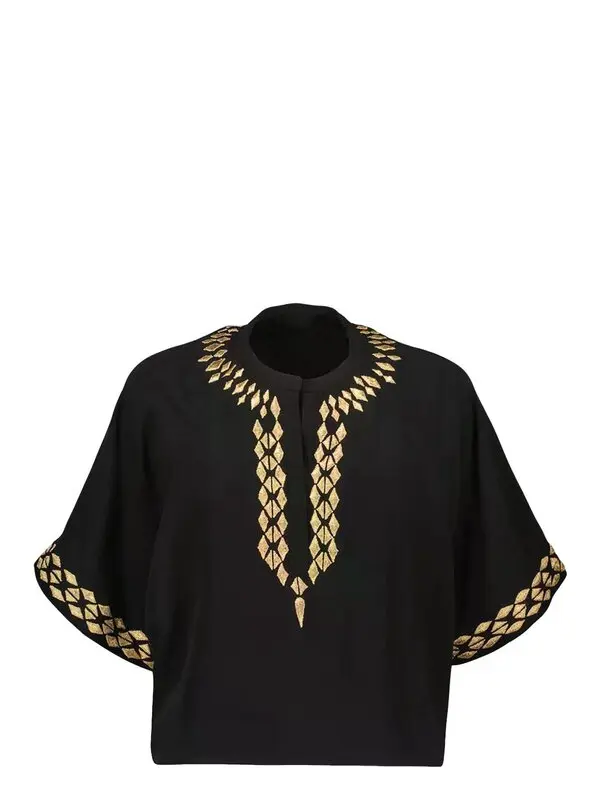 YVES SALOMON Embroidered Silk Blouse - Black