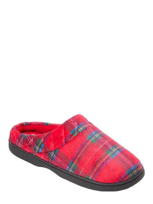 DEARFOAMS Darcy Quilted Cuff Velour Clog Slipper - Red Plaid