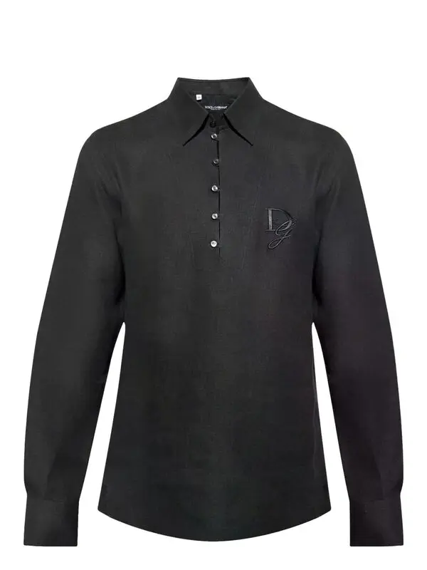 Dolce & Gabbana Logo-embroidered Linen Shirt - Black