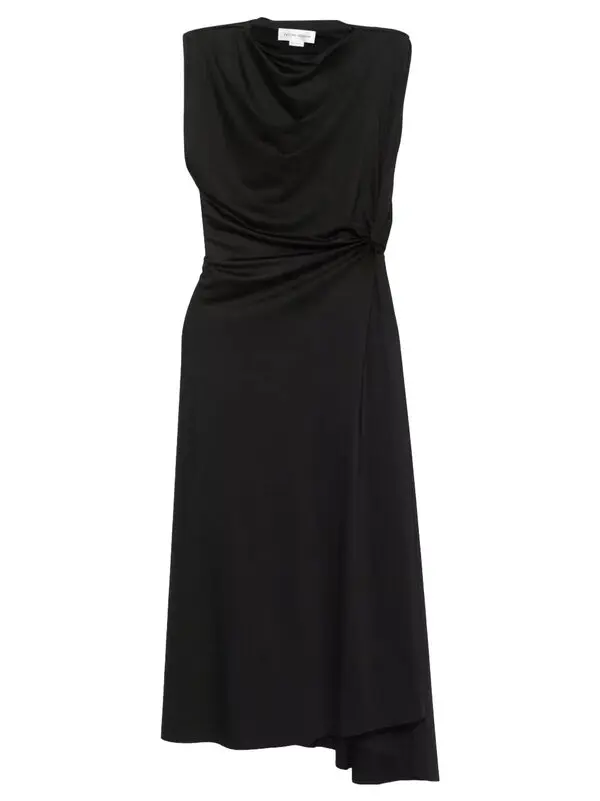 Victoria Beckham Asymmetric Drape Midi Dress - Black