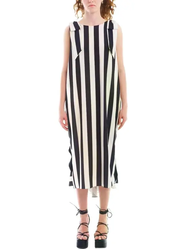 PARLOR Striped Midi Dress - White