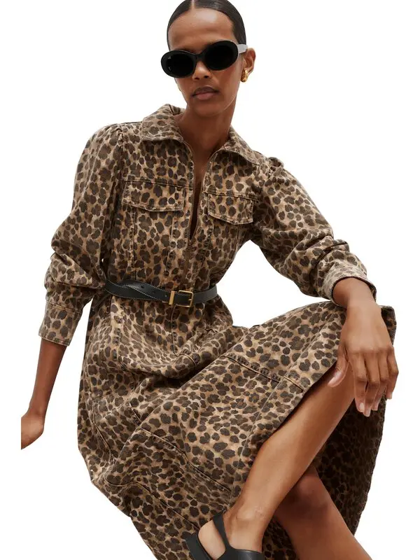 ME+EM Midi Shirt Dress - Leopard Print