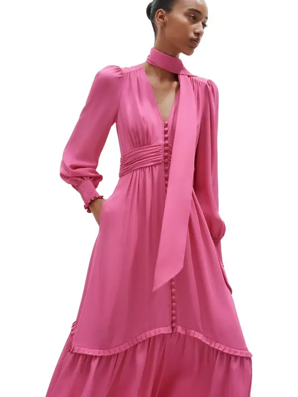 ME+EM Silk Midi Dress With Tie - Super Pink