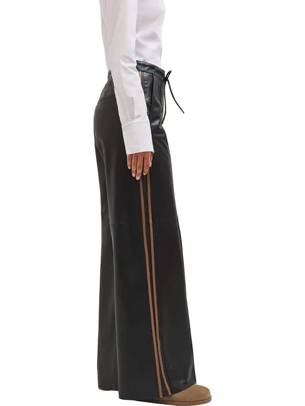 ME+EM Leather Wide-leg Track Pant - Black/toffee
