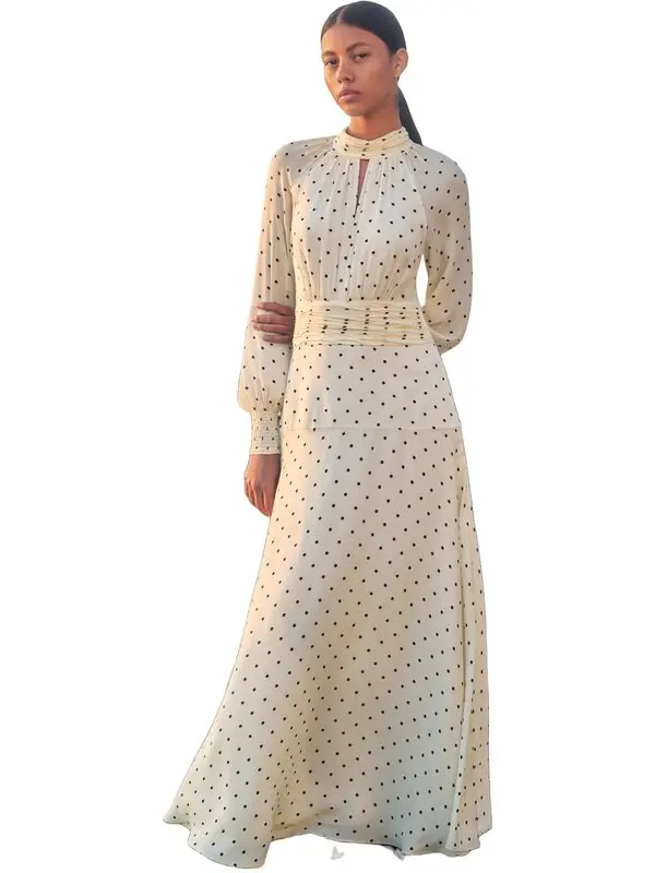 ME+EM Silk Polka Dot Maxi Dress With Corsage - Cream/black