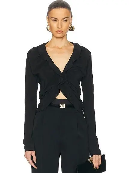 Saint Laurent Long Sleeve Ruffle Top - Noir