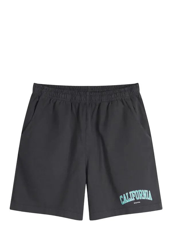SPORTY & RICH California Gym Shorts - Faded Black Spring Green/white
