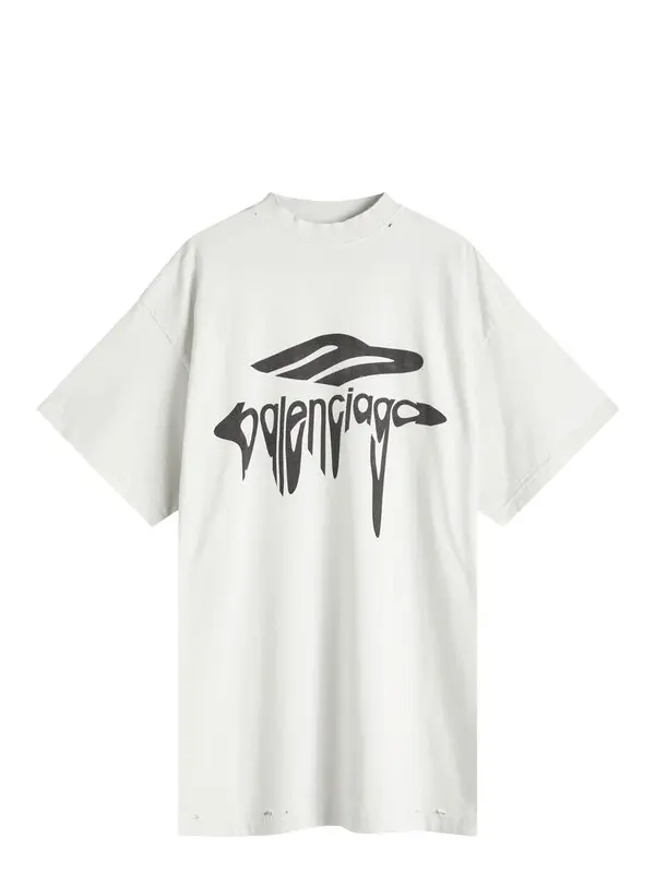 Balenciaga Wavy Logo Oversized T-shirt - Dirty White/black