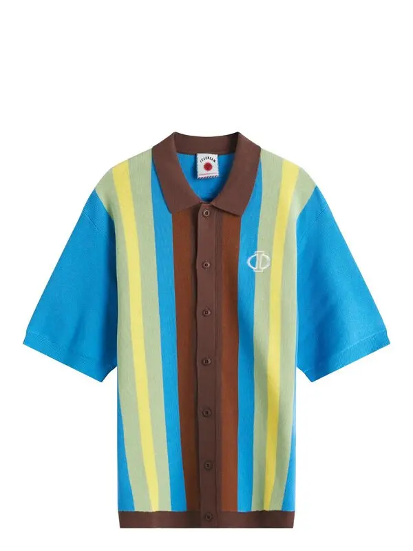 ICECREAM Jacquard Knit Short Sleeve Polo Cardigan - Blue