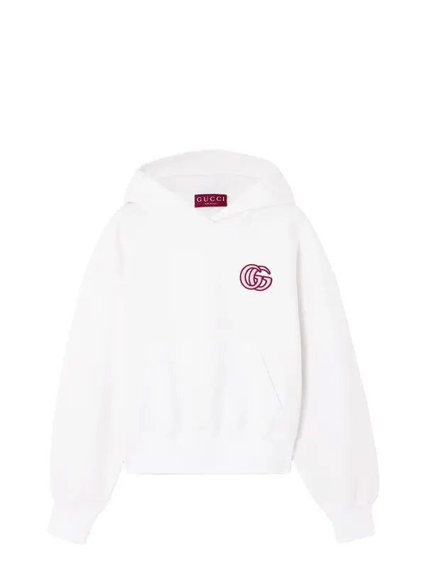 Gucci Embroidered Cropped Cotton-jersey Hoodie - White