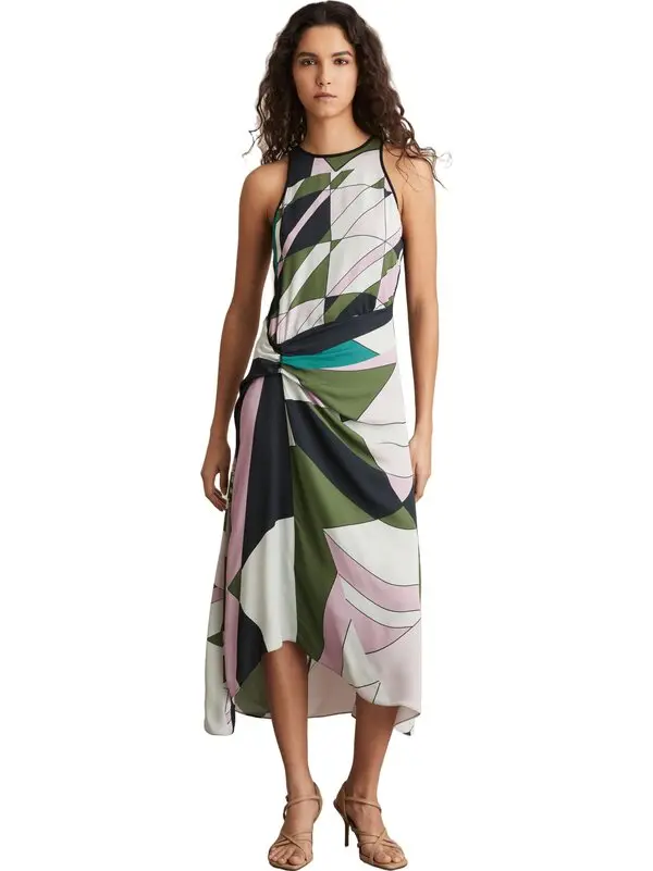 REISS Avia Geometric-print Midi Dress - Green