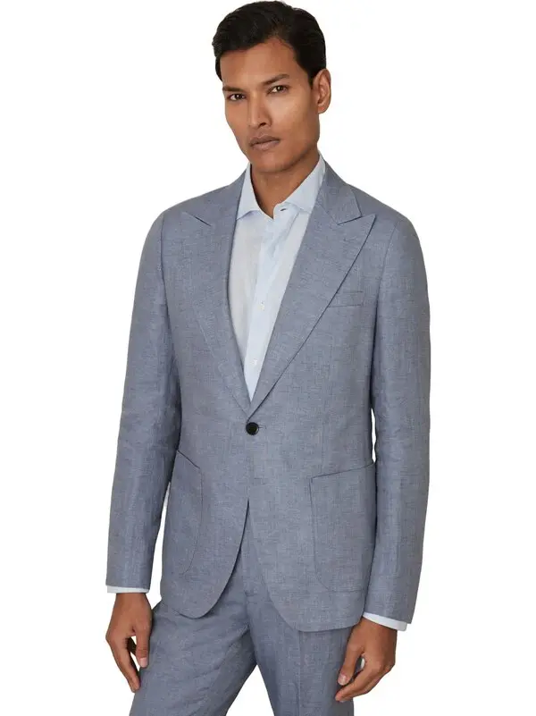 REISS Warner Linen Single-breasted Suit Blazer Slim-fit - Airforce Blue