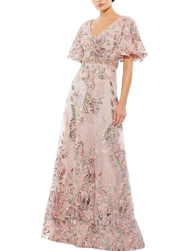 Mac Duggal Floral Embellished Gown - Rose Pink