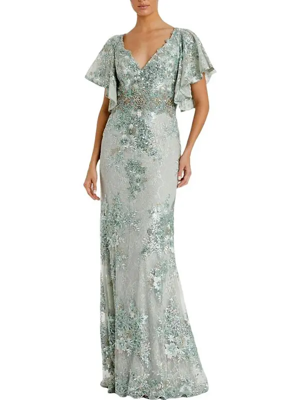 Mac Duggal Bell Sleeve Embellished Gown - Seafoam