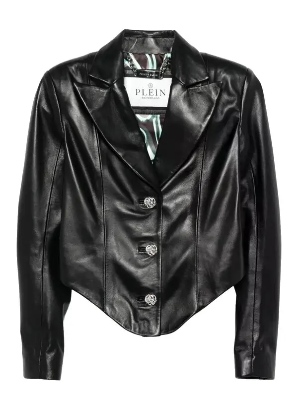 Philipp Plein Leather Blazer - Black