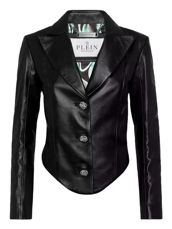 Philipp Plein Leather Blazer - Black