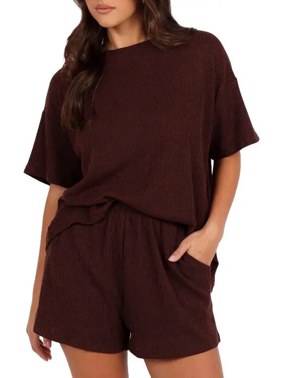 PETAL & PUP Granger Knit Top And Shorts Set - Chocolate Brown