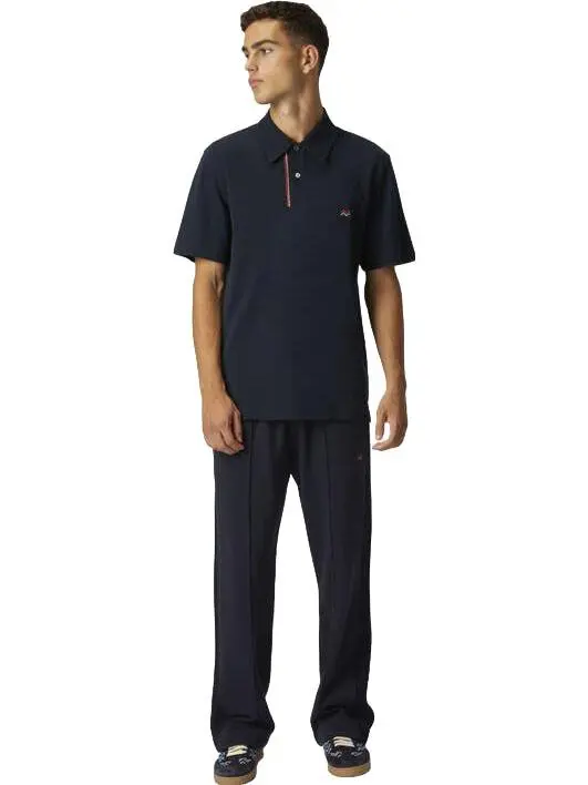 Missoni Solid Color Cotton Piqué Polo Shirt With Zigzag Embroidery And Contrasting Detail - Blue